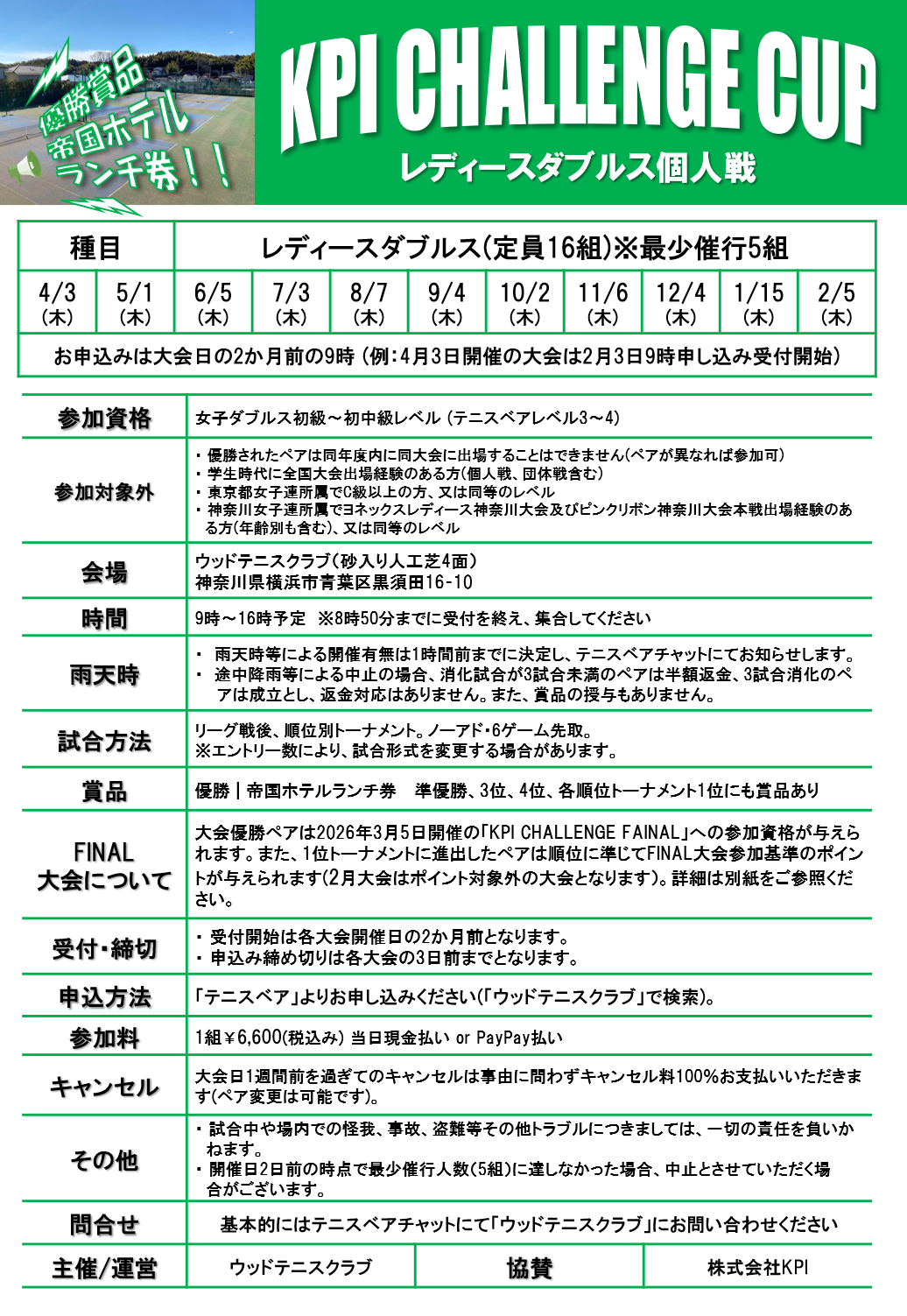 KPI CHALLENGE CUP 10月大会 | 神奈川県 ウッドテニスクラブのテニスオフ会・練習会 | テニスベア
